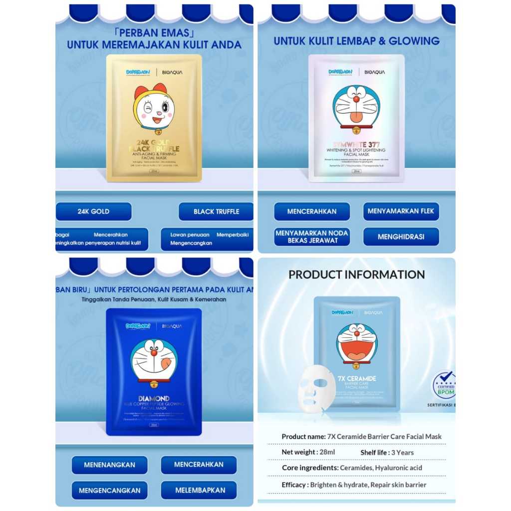 Bioaqua x DORAEMON Sheet Mask Mix | Shopee Malaysia Bioaqua x DORAEMON Sheet Mask Mix | Shopee Malaysia
