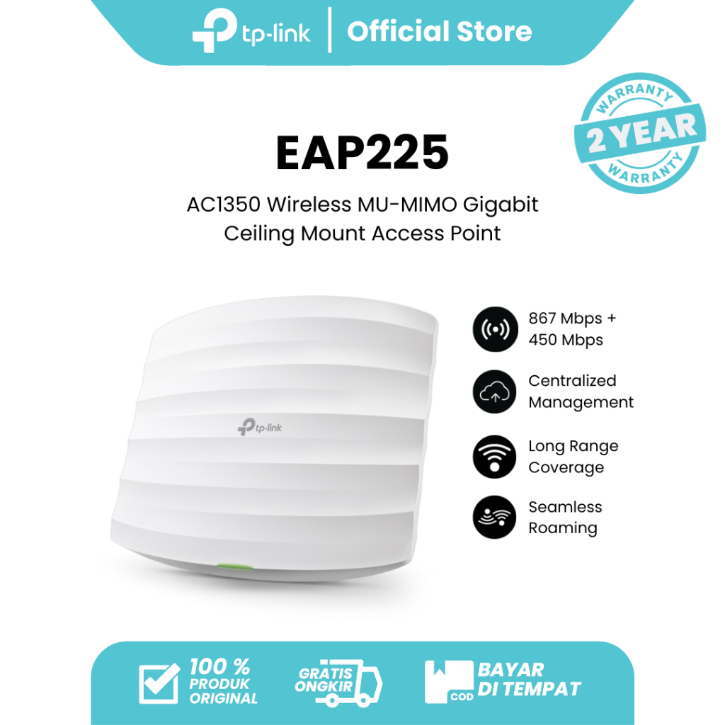 TP-link Omada EAP225 | AC1350 Gigabit Ceiling Mount Access Point | Dual ...