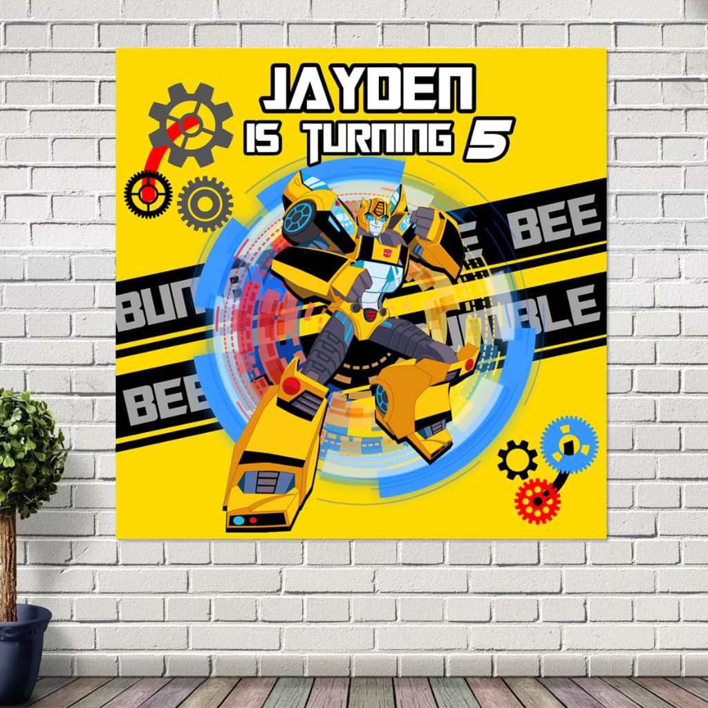 Cartoon Bumblebee Transformer - Flexi Birthday Banner Backdrop/Birthday ...