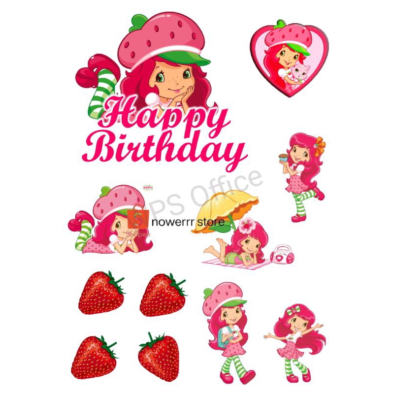 Custom Strawberry Theme Cake Topper/ Strawberry Cartoon Birthday Topper ...