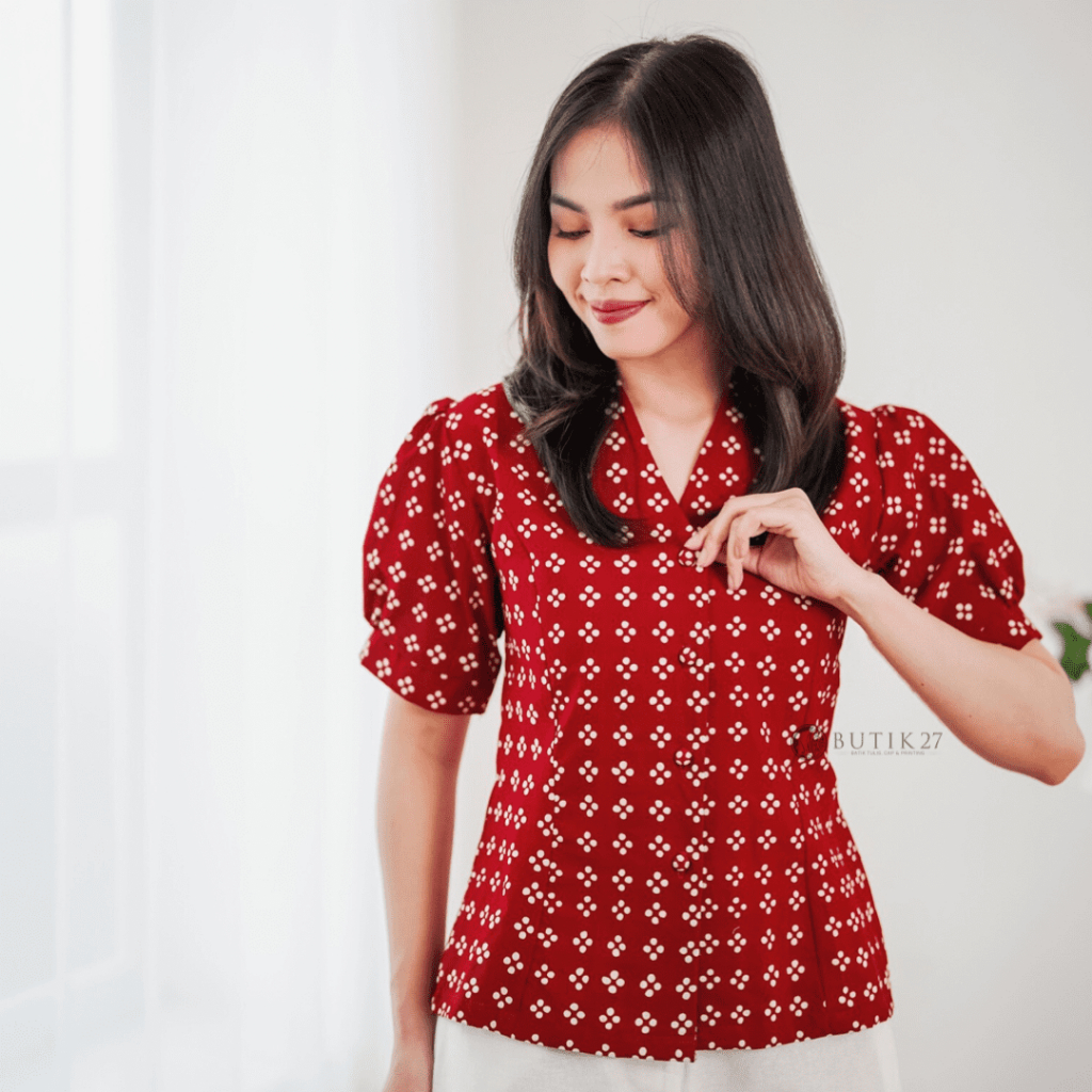 MERAH BUTIK27 - Eileen Red Blouse - Navy | Shopee Malaysia