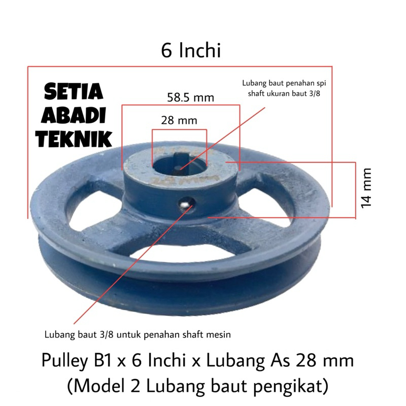 Pulley B1 x 6inch x Axle Hole 28mm (2-Hole Fastener Bolt Model ...