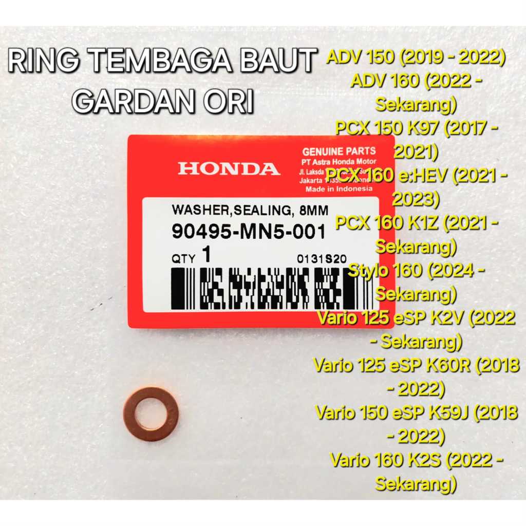 ORIGINAL ADV PCX VARIO AXLE BOLT COPPER RING 90495-MN5-001 | Shopee ...