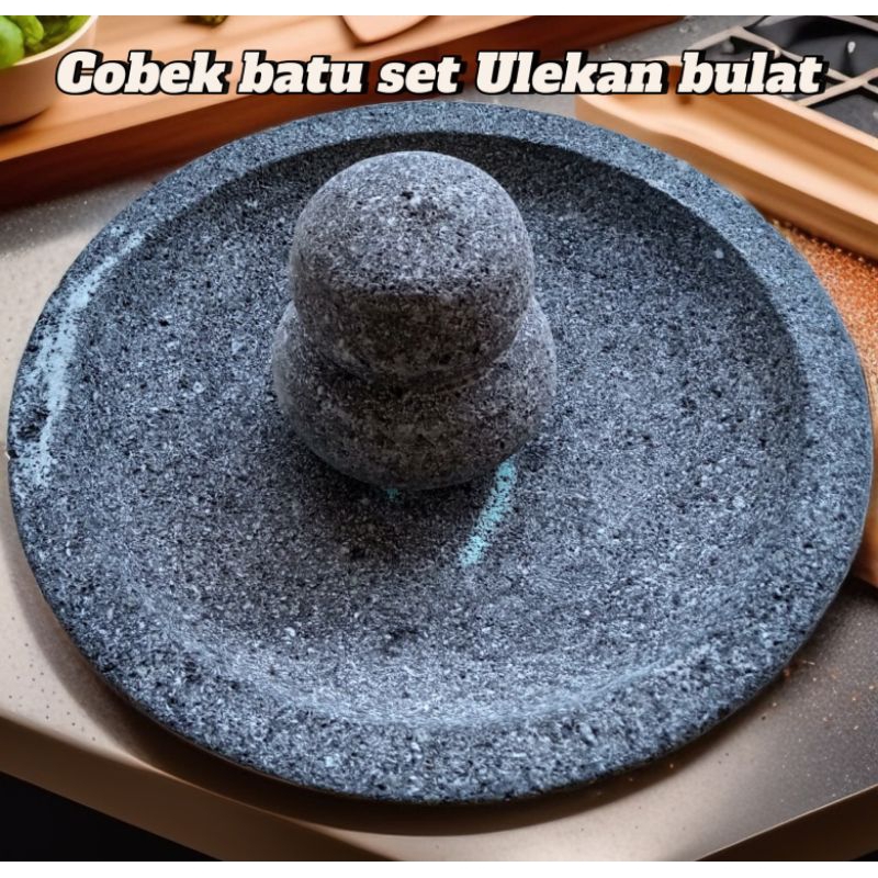 Cobek Natural Mountain Stone Coet Layah Lemper Set Round Ulekan Medium ...