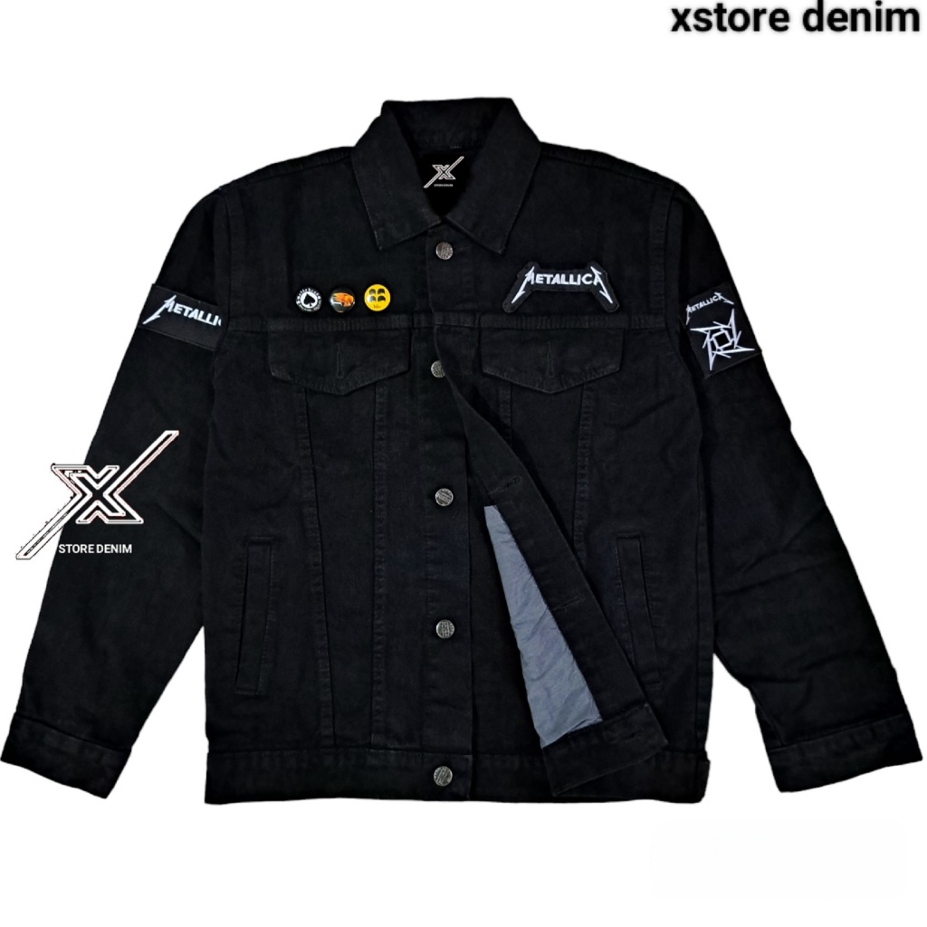 HITAM Casual Denim Jeans Jacket Embroidery Emblem With pin (black black ...
