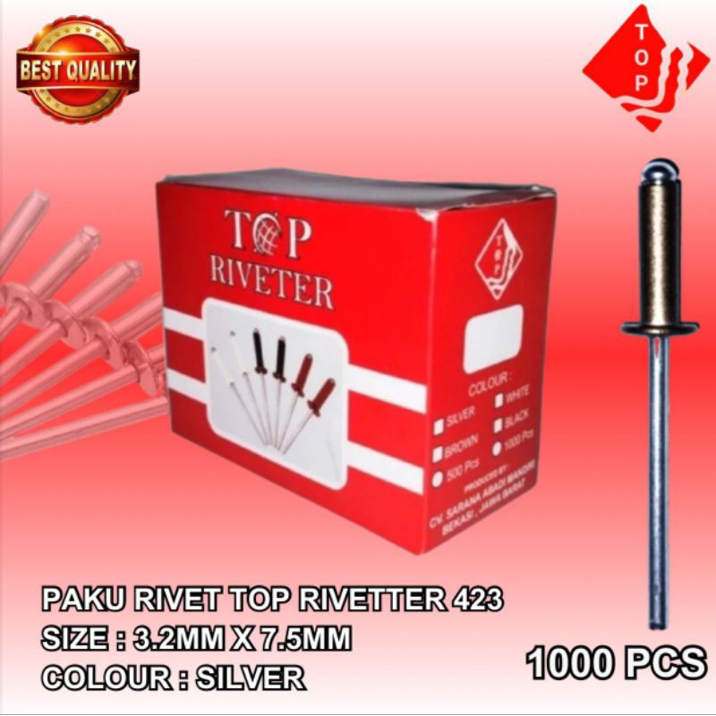 Top RIVETER Rivet Nails Silver TOP 423 size 3.2mm x 7mm (1000pcs ...