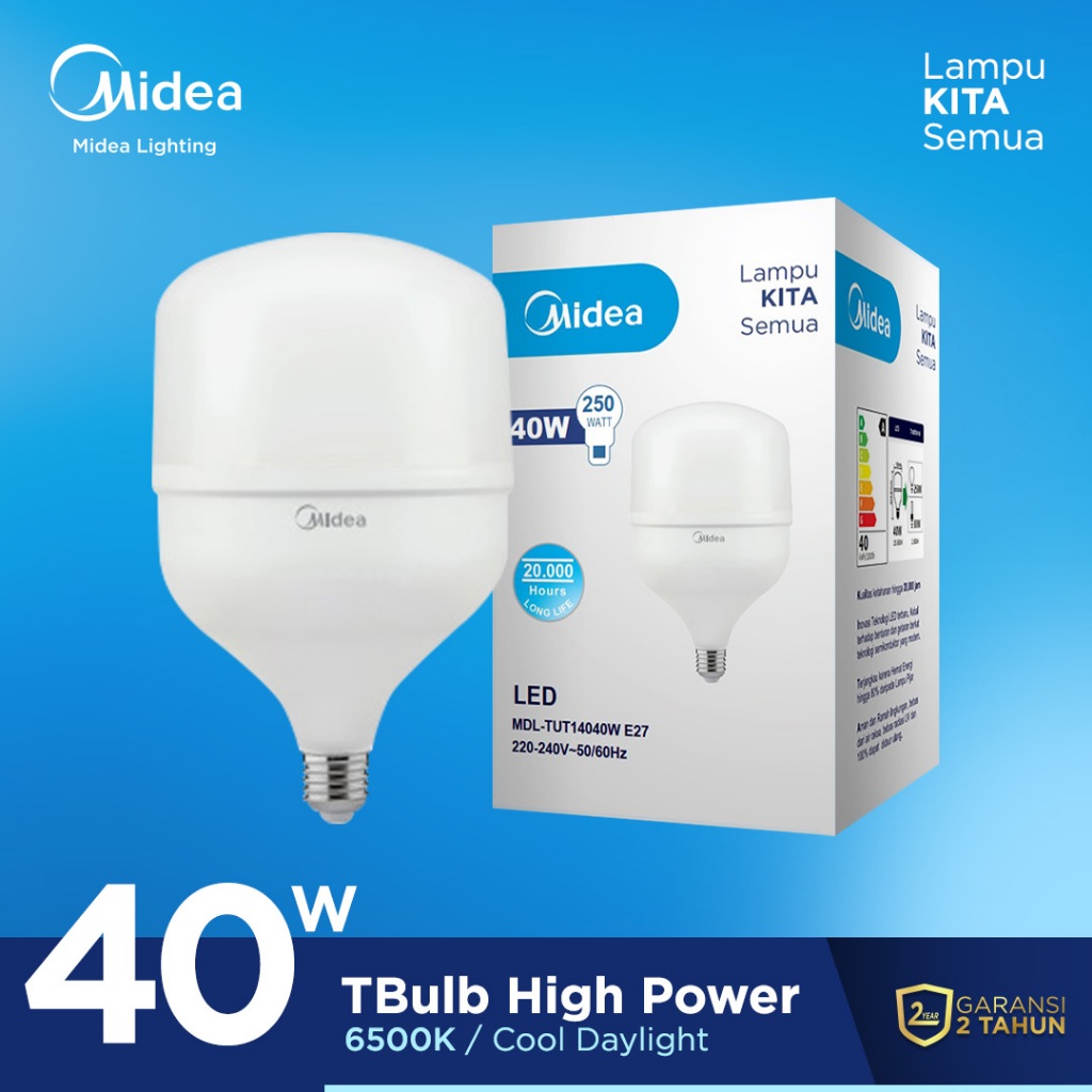PUTIH Midea Lighting - 40 Watt 6500K LED Tube Lamp - White - Cool ...