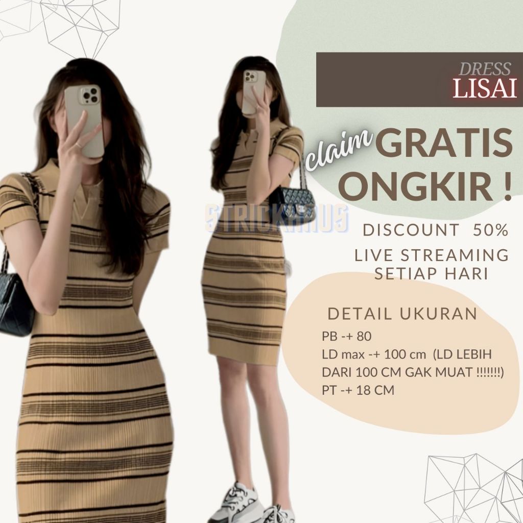 LISAII KNITTED DRESS POLO SHIRT COLLAR SALUR DRESS - STRIKHAUS | Shopee Malaysia