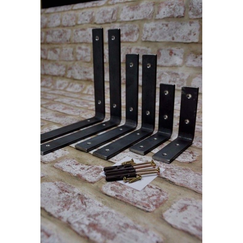 KAYU SIKU Angle IRON WALL SHELF 4MM THICK WOODEN SUPPORT SHELF / thick ...