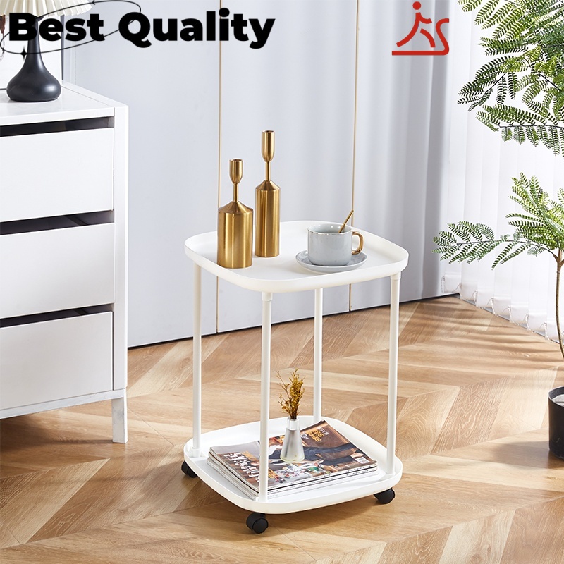 Modern Minimalism Side Table simple coffee table double layer storage shelf with moving wheel ...