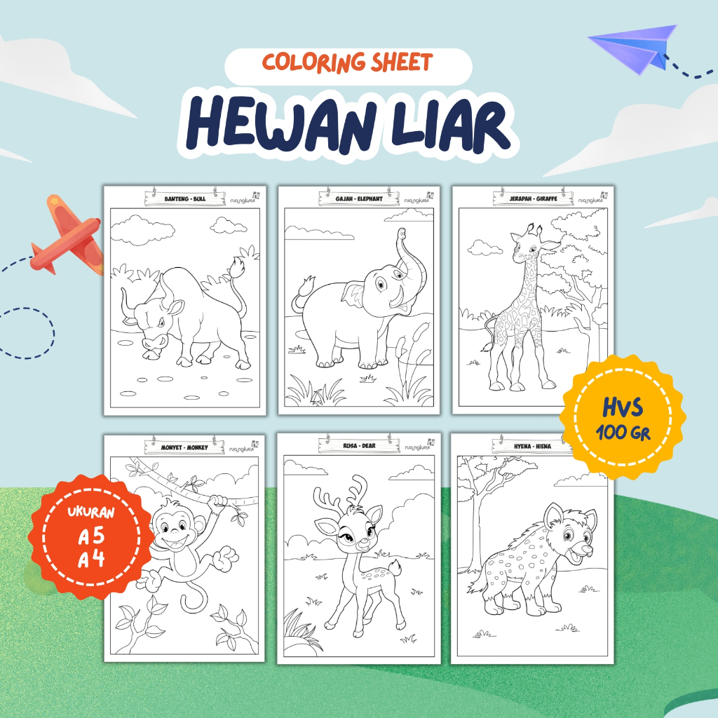Coloring Sheet/Coloring Paper/Coloring Sheet - Wild Animal Theme - A4 ...