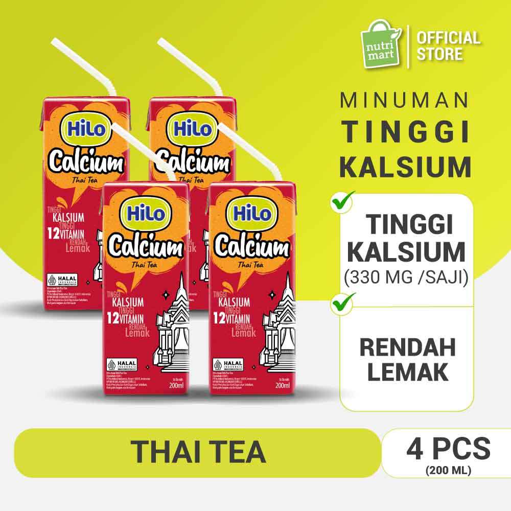 4 Pack - HiLo UHT Thai Tea Ready To Drink 200 ml RTD - Low Fat Calcium ...