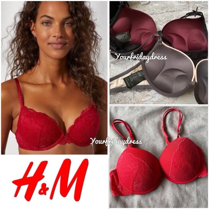 Super Pushup Bombshell Satin Lace Black Bra HM push up BH Imported Branded hnm Thick Foam Bra BH ...