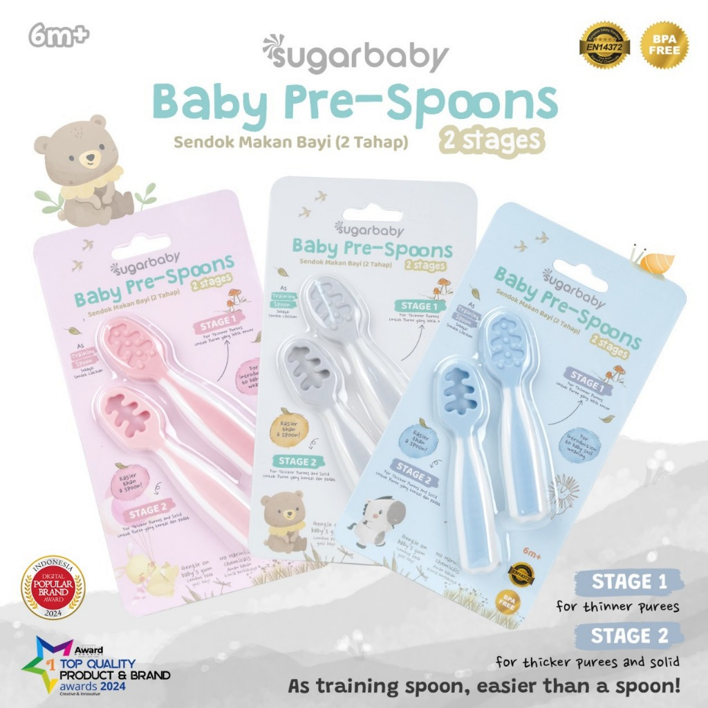 PERALATAN Sugar Baby Pre Spoon 2 Stages BPA FREE Baby Learning Spoon ...