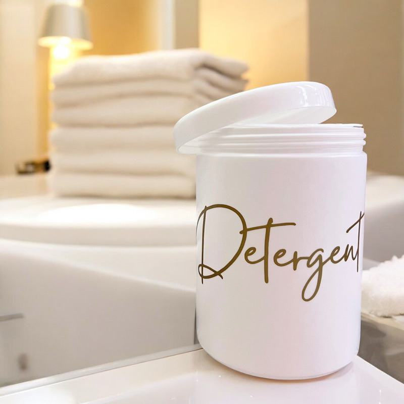 Round detergent powder holder and GOLD box NEW aesthetic laundry room ...