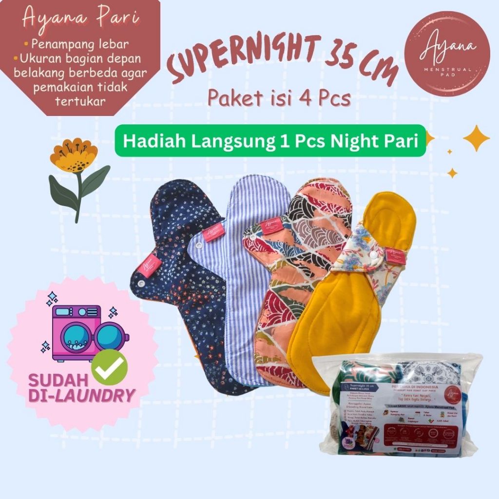 Ayana MENSTRUAL PAD PARI SUPERNIGHT PACKAGE 35 CM CONTENTS 4 - REUSABLE ...