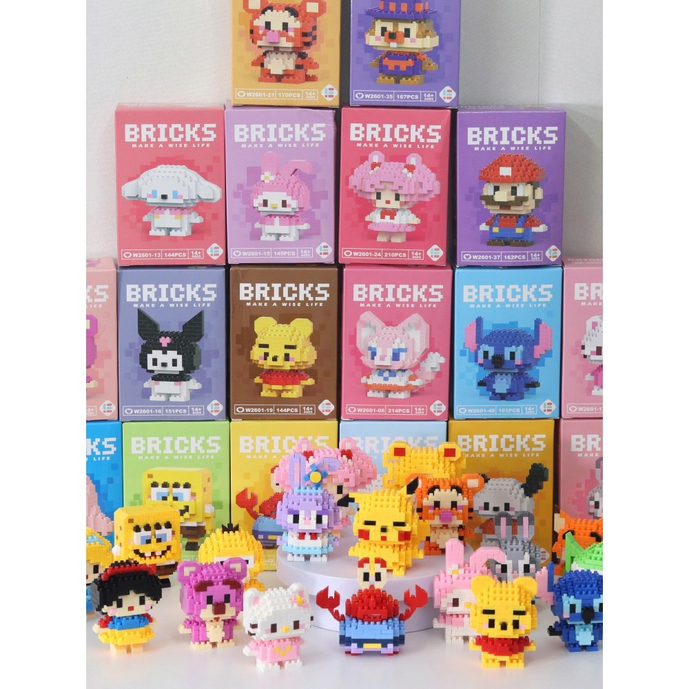 Toys Viral Bricks Stacking Blocks kuromi Melody Mario Pooh Cute Character Brick Kids Educational ...