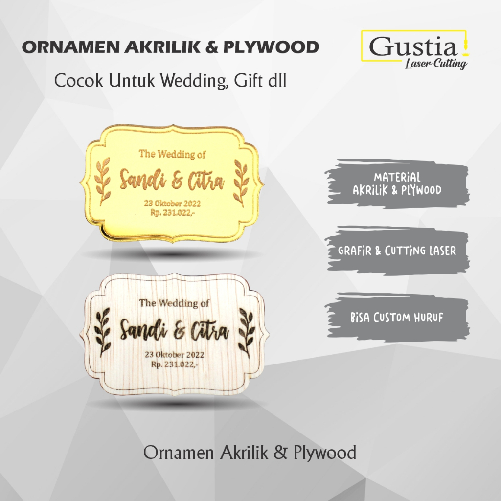 KAYU Laser Cut Engraved Wood Name Engraving Dowry Carved Label | Dowry ...