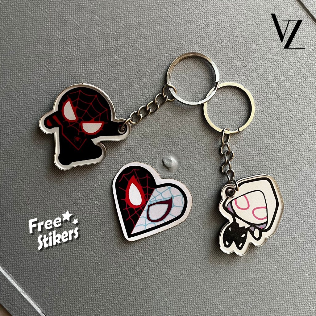 GANTUNGAN Spiderman Miles Morales & Gwen Stacy Couple Keychain Free ...