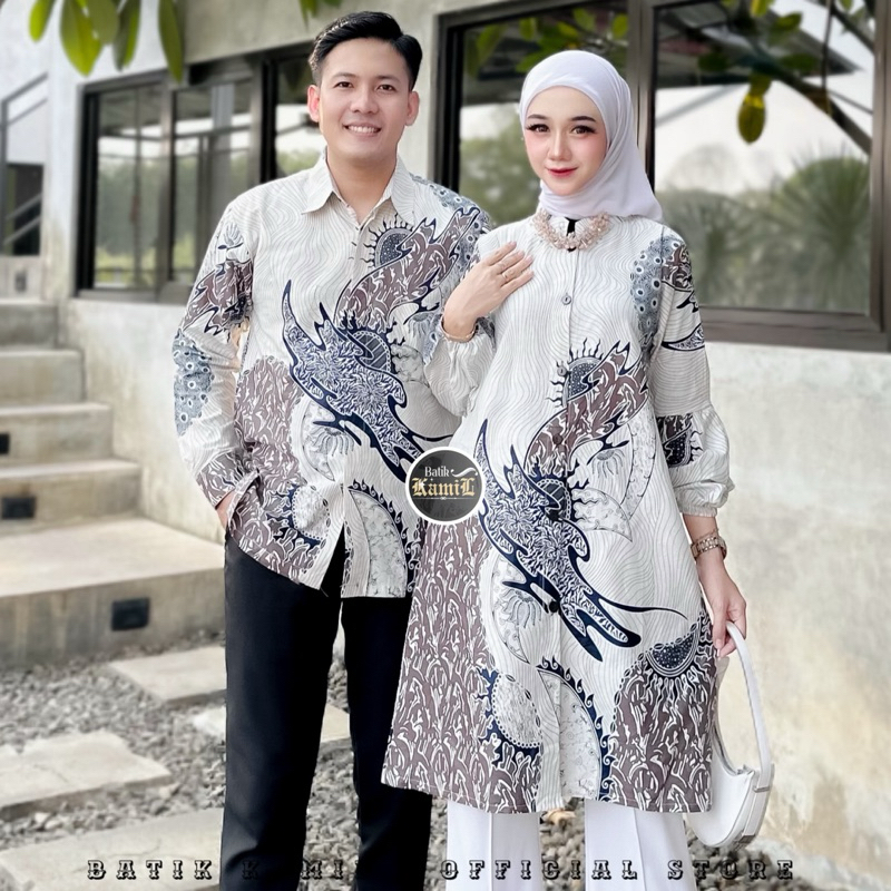 KEMEJA Modern Batik Tunic Couple Clothes Set Premium Long Sleeve Men's Batik Shirt Couple Batik ...