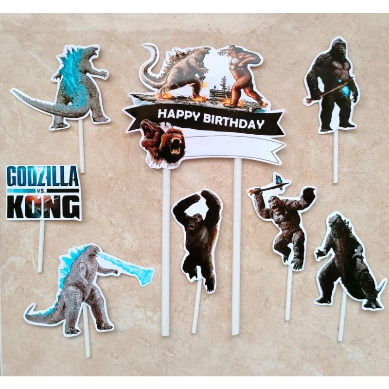 A set Of cake topper Godzilla Vs Kong Theme Birthday cake Decorations ...
