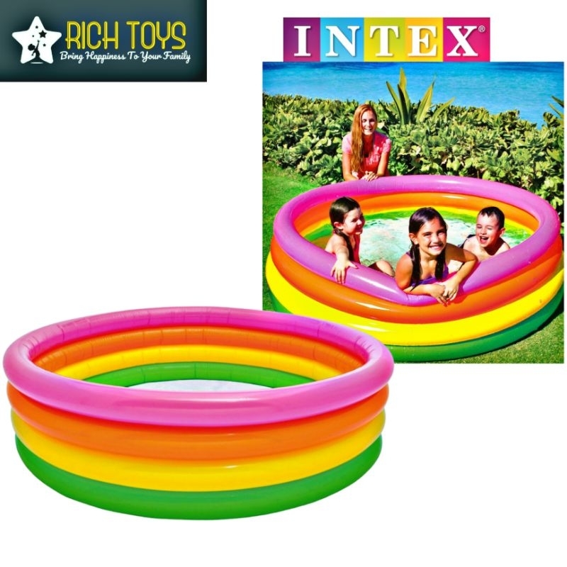 Intex Jumbo Rubber Swimming Pool Size 168x46cm, 4 Inflatable Ring Pump ...