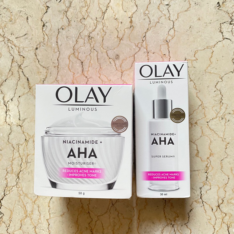 Olay luminous niacinamide AHA moisturiser cream 50g super serum 15ml ...
