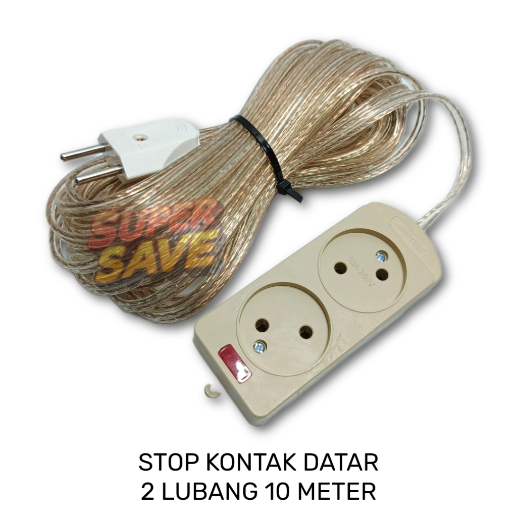 2 Hole Flat Socket + Transparent Cable 3 Meters, 5 Meters, 10 Meters ...