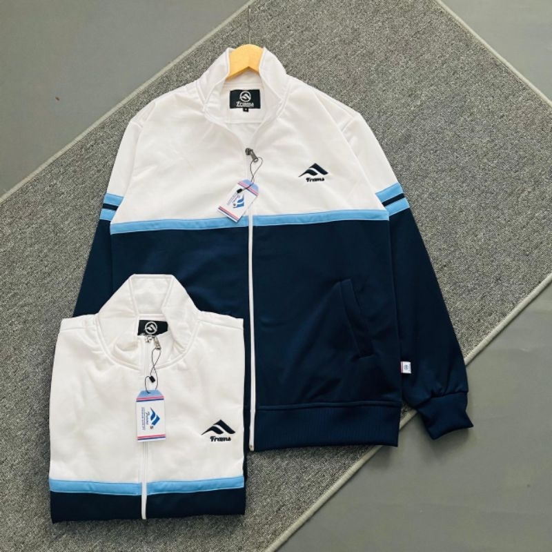 Frams Fashion Moreno Tracktop Jacket White-Navy Bordier Logo Full Tag ...