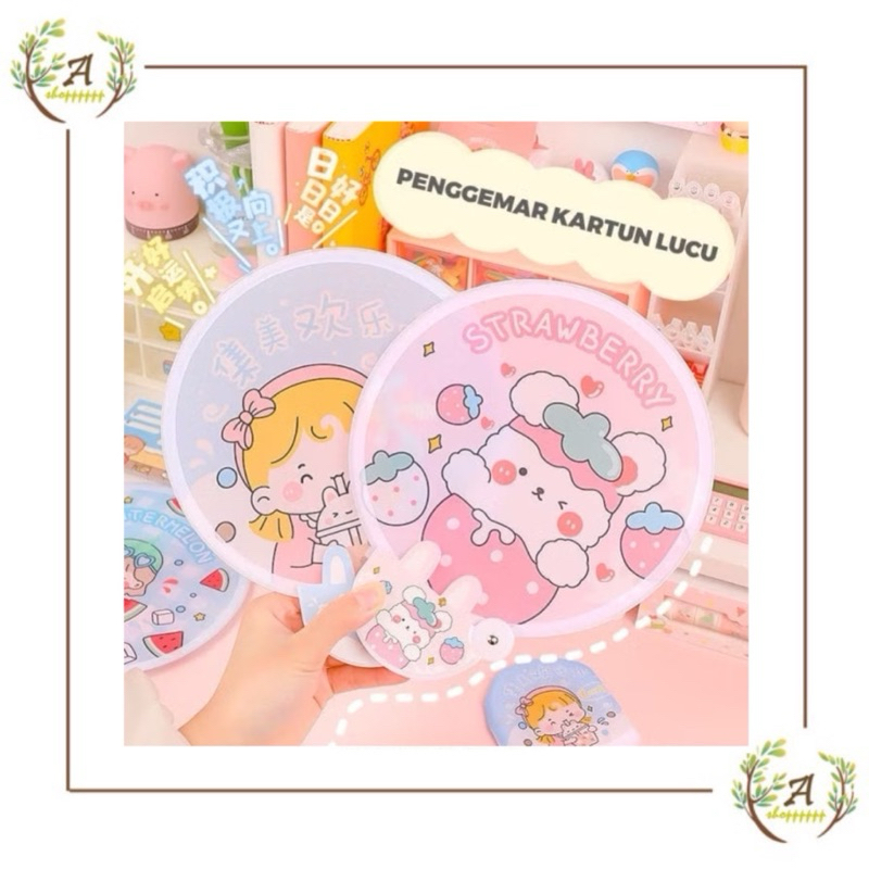 Magic round folding hand fan with cute character motifs, viral mini ...