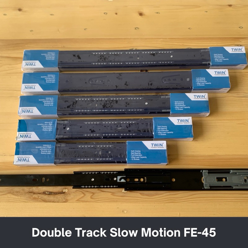 Double Track Full Extension 45 Slow Motion Drawer Rail 30-35-40-45-50CM ...