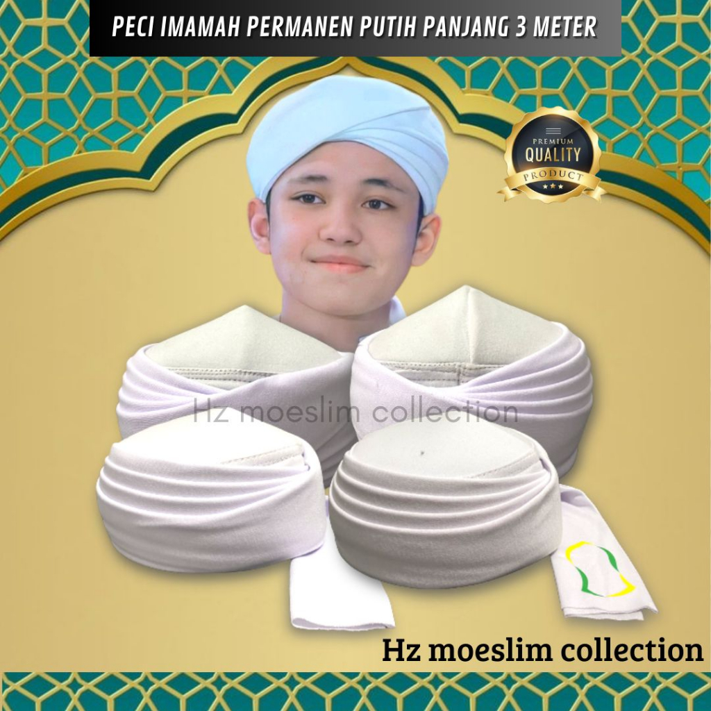 Rida Permanent Imamah Cap, White, 3 Meters Long, Instant Imamah, Ready ...
