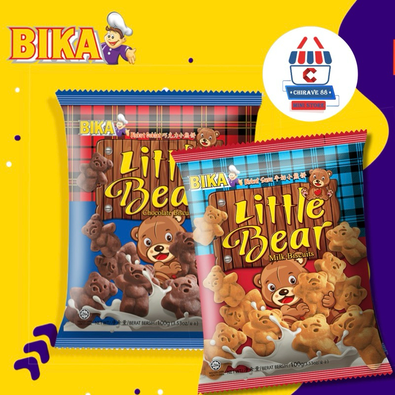 Bika Little Bear Chocolate Biscuits - Milk Biscuits Bear 100g | Shopee ...