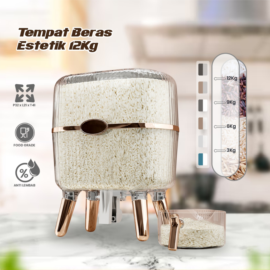 Rice BOX - 12KG RICE Dispenser / Flour Beans Food STORAGE BOX / RICE ...