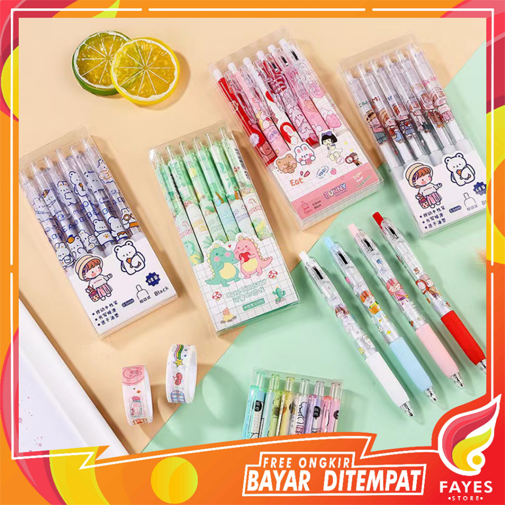 (6pcs) Mechanical Gel Pen Set 0.5mm Cartoon Motif/Cute Mechanical Gel ...