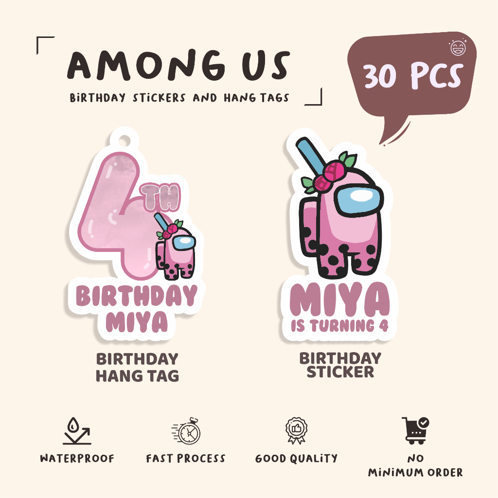 (30pcs)AMONG Us hang tag labels/cute print birthday hang tags/decut ...
