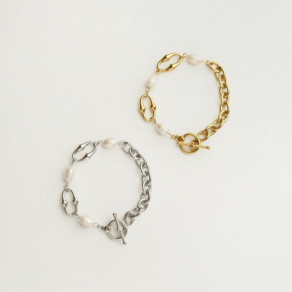 Arnaé Archive — Freshwater Pearl Chain Bracelet — Unisex Stainless ...