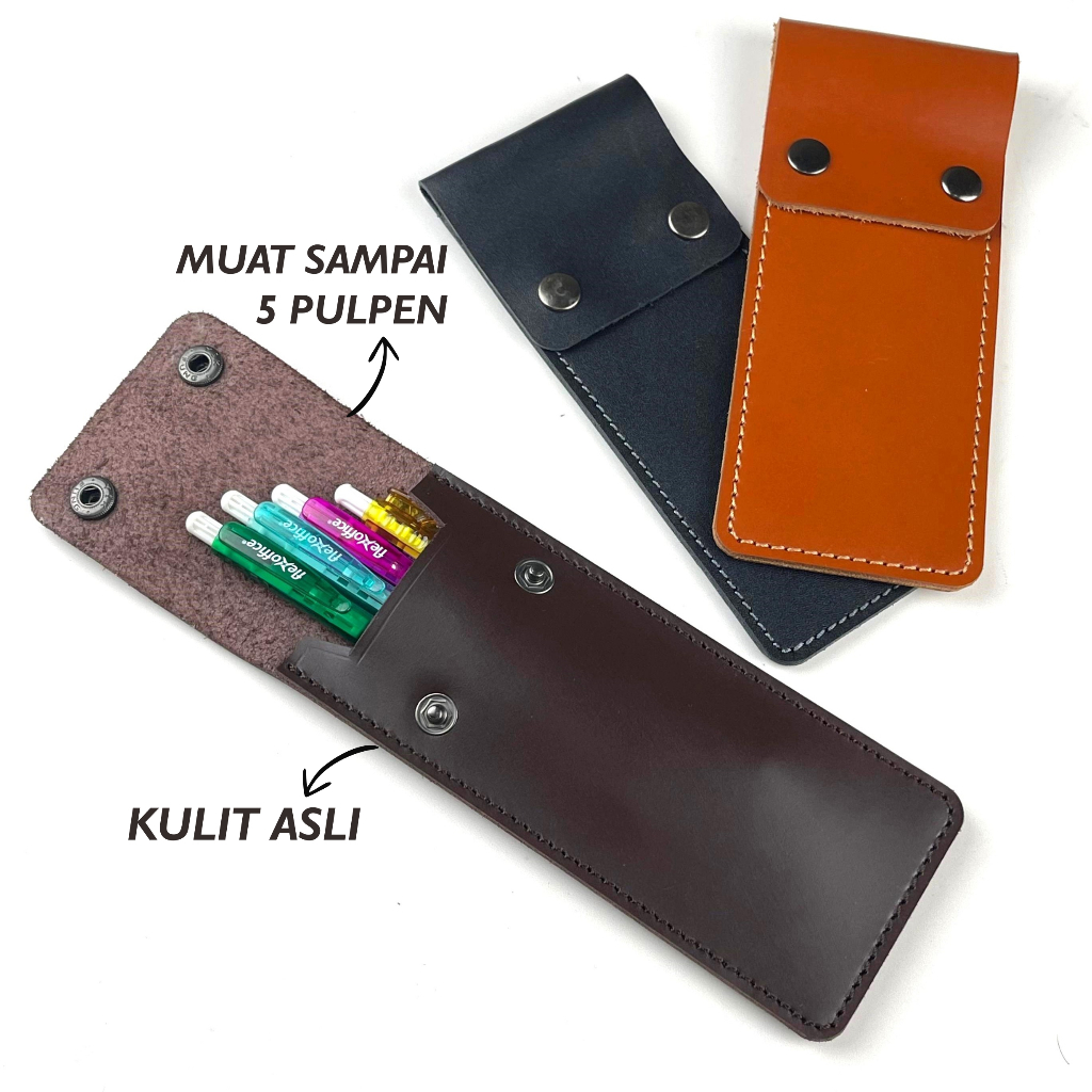 Genuine leather pencil case with button model - pencil case | Shopee ...
