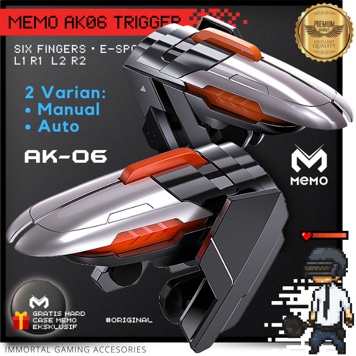 TOMBOL [IM] MEMO AK-06 Mobile GAMING Trigger L1 R1 L2 R2 Six Fingers ...