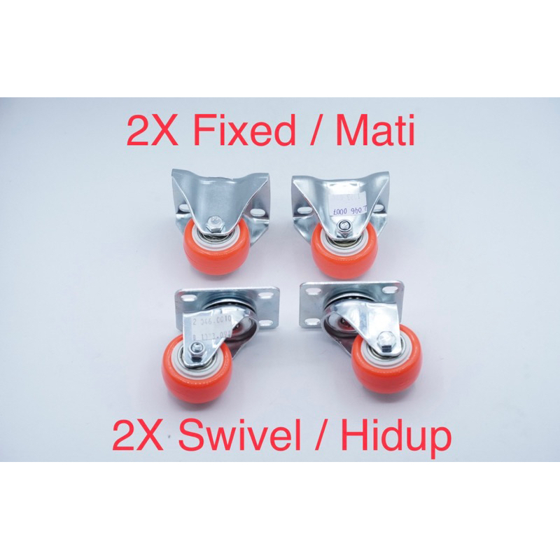 PU Caster Wheel Wheels 1.5 Inch 2x Dead Fixed & 2x On Swivel Casters 1. ...