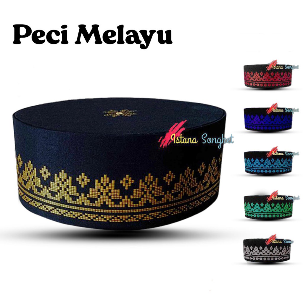 HITAM Peci Songkok Kopiah Black Batik Songket / Peci Batik Songket ...