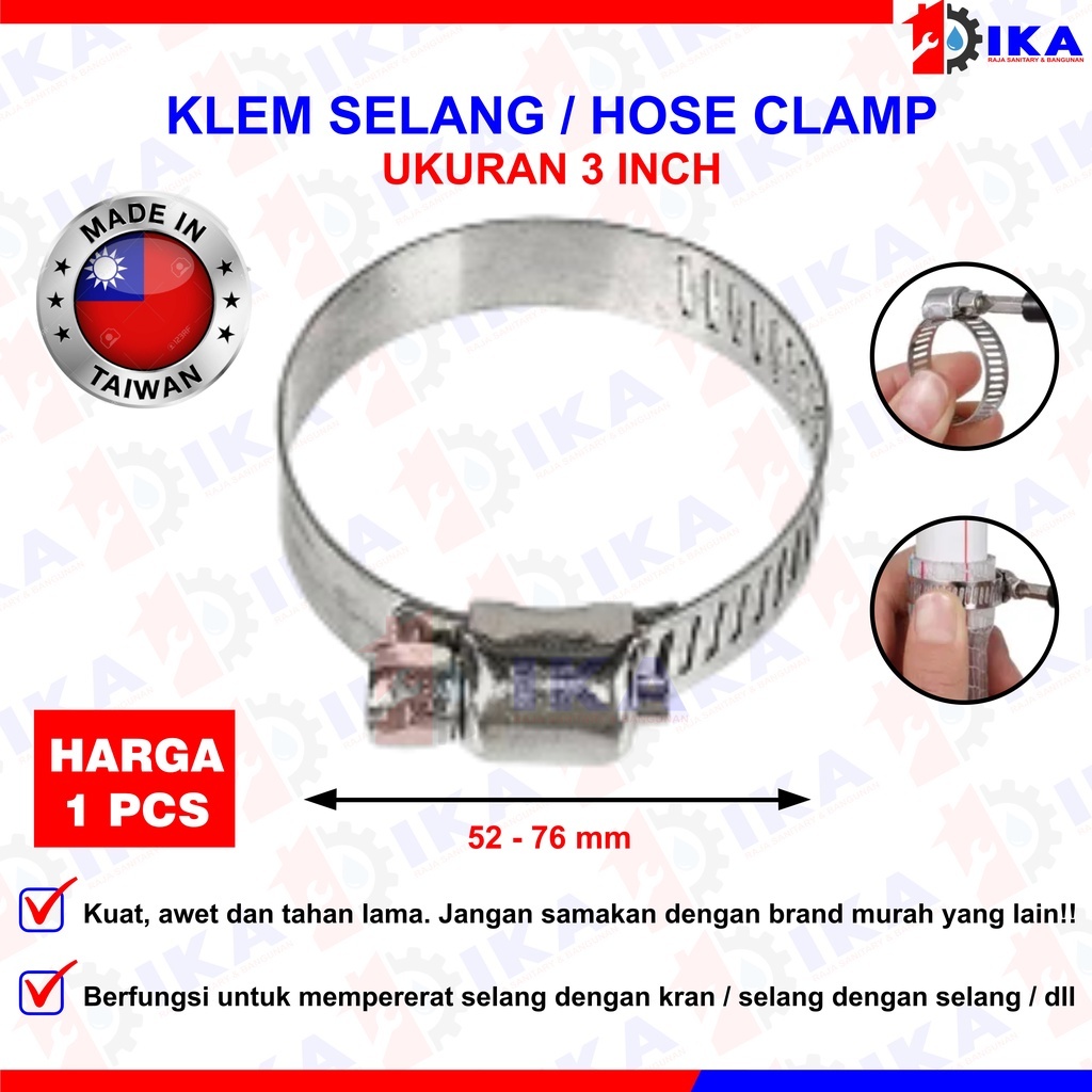 Stainless Steel Hose Clamp 3" Hose Clamp / Diameter: 3 inch (64 - 76 mm ...