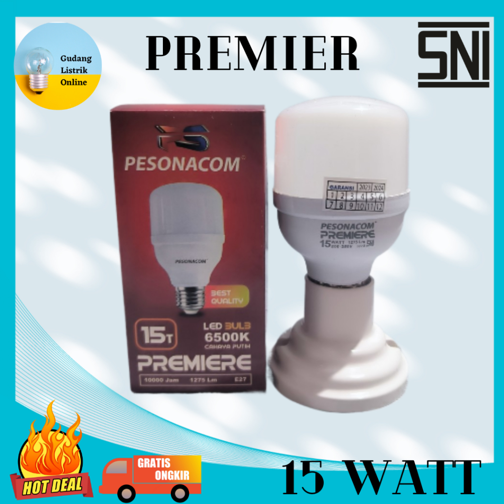 Premiere Light Bulb LED Light Bulb Jumbo Capsule Tube SNI Home Office Bright 15W Warranty ...