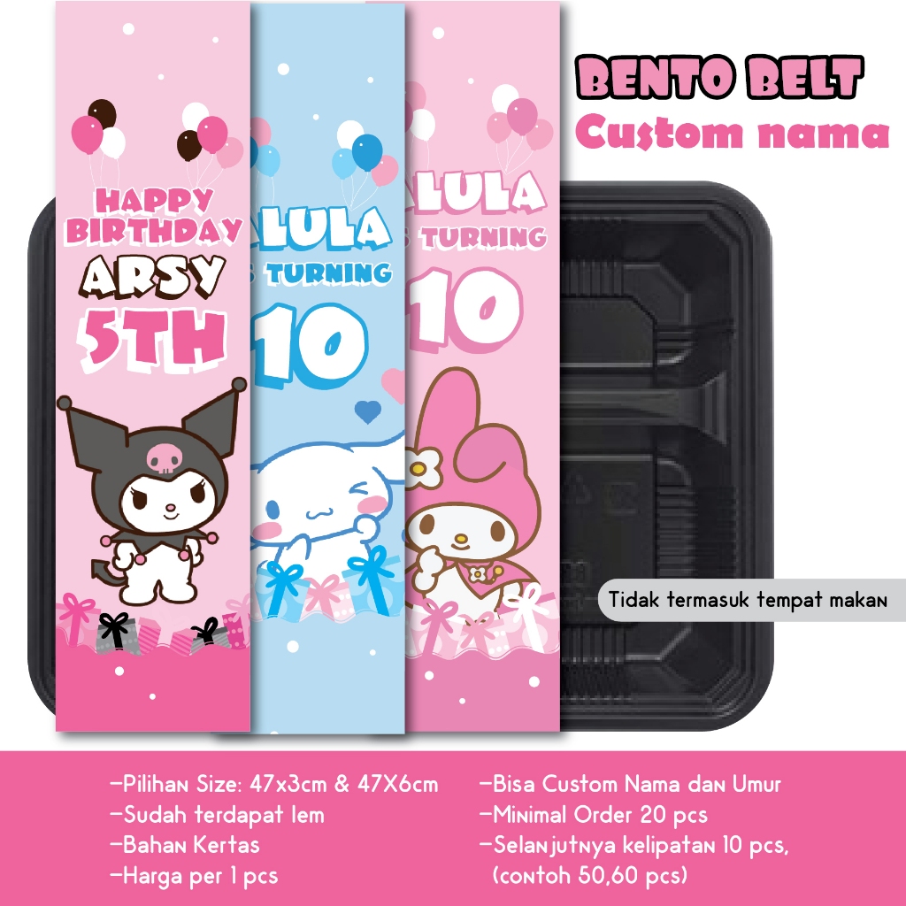 Bento BELT KUROMI CINAMOROLL MY MELODY PAPER BELT CUSTOM Name PAPER ...