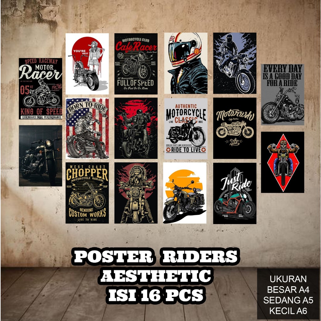 Motorcycle Wall Poster (16PCS) Size A4 A5 A6 | Contains 16 PCS ...