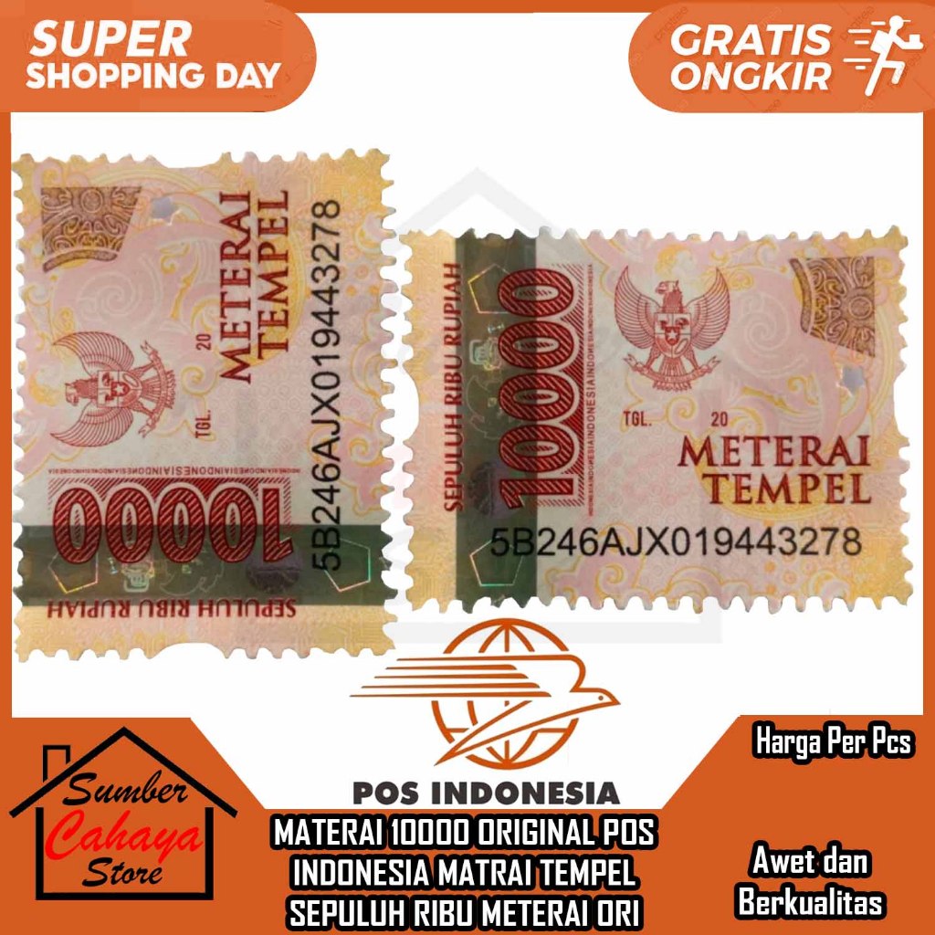 MATERAI 10000 ORIGINAL POST OF INDONESIA MATRAI TEMPEL TEN THOUSAND ...