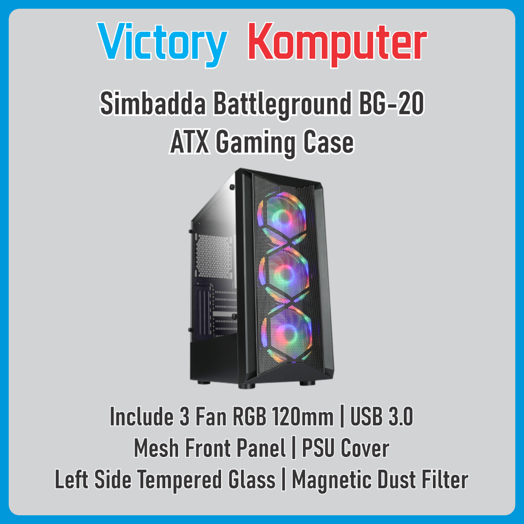 Case PC Gaming Simbadda Battlegorund BG20 BG 20 Free 3 Fan RGB ATX ...