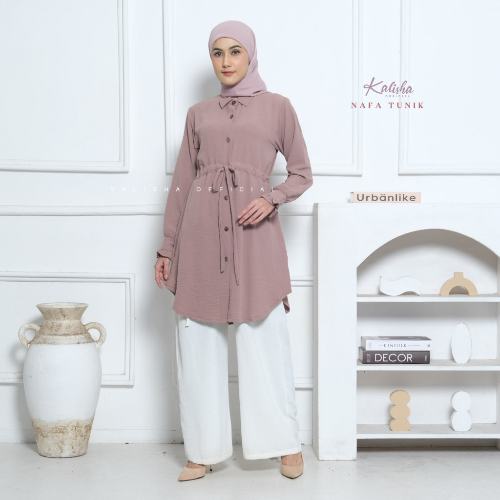 Nafa Tunic Women's Tunic Crinkle Airflow Long Top Women's Drawstring ...