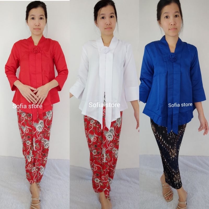 MERAH PUTIH Plain Rikka Kebaya Kartini Modern Red White Blue Kebaya Top ...