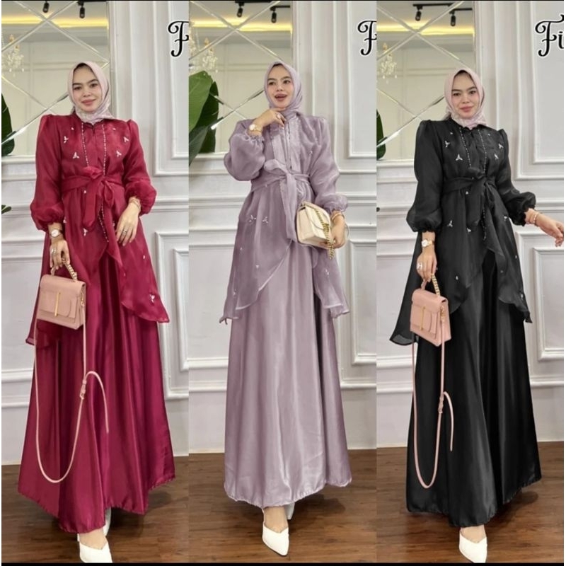 Fidelya gamis organza modern party dress Eid 2025 gamis latest model ...